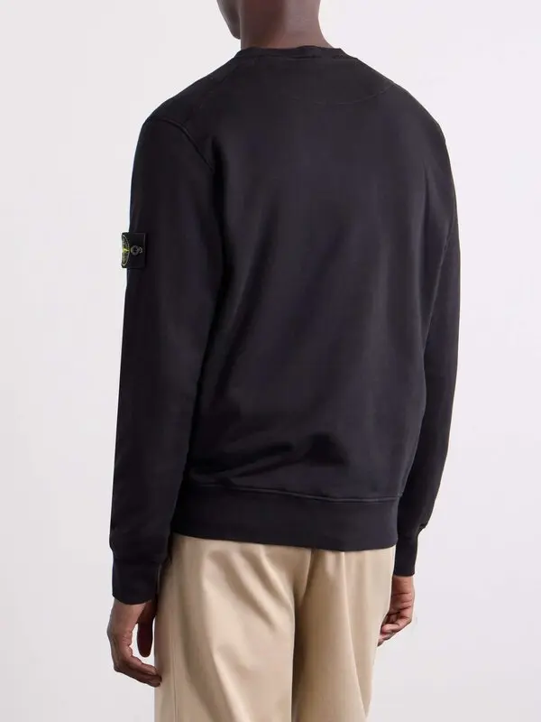 Stone Island Logo-appliquéd Garment-dyed Cotton Fleece Sweatshirt - Black
