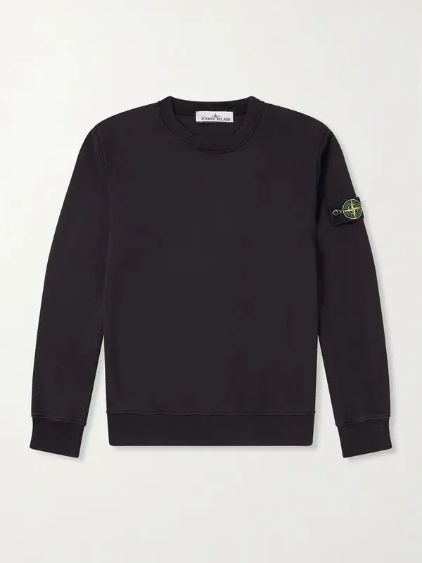 Stone Island Logo-appliquéd Garment-dyed Cotton Fleece Sweatshirt - Black