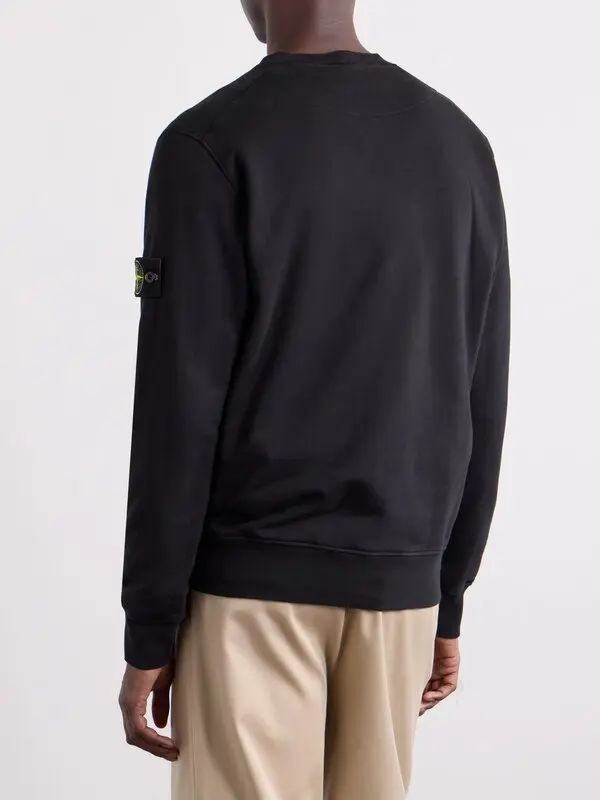 Stone Island Logo-appliquéd Garment-dyed Cotton Fleece Sweatshirt - Black