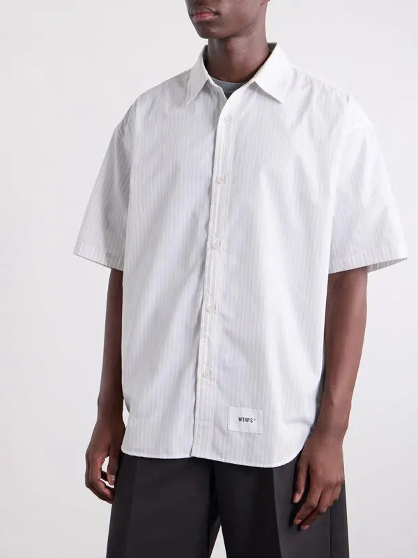 WTAPS Logo-appliquéd Striped Poplin Shirt