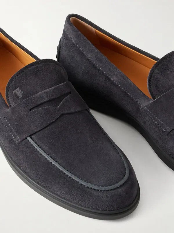 TOD'S Suede Penny Loafers - Gray