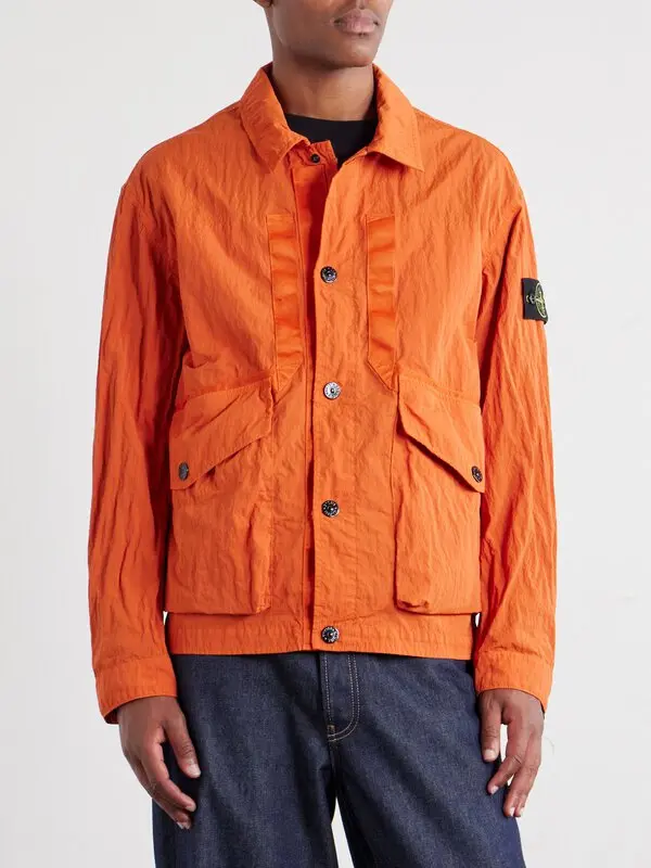 Stone Island Logo-appliquéd Garment-dyed Crinkled Shell Jacket