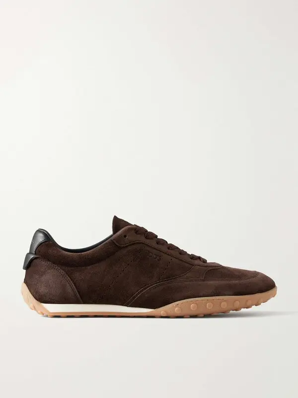 TOD'S Paneled Leather-trimmed Suede Sneakers - Dark Brown