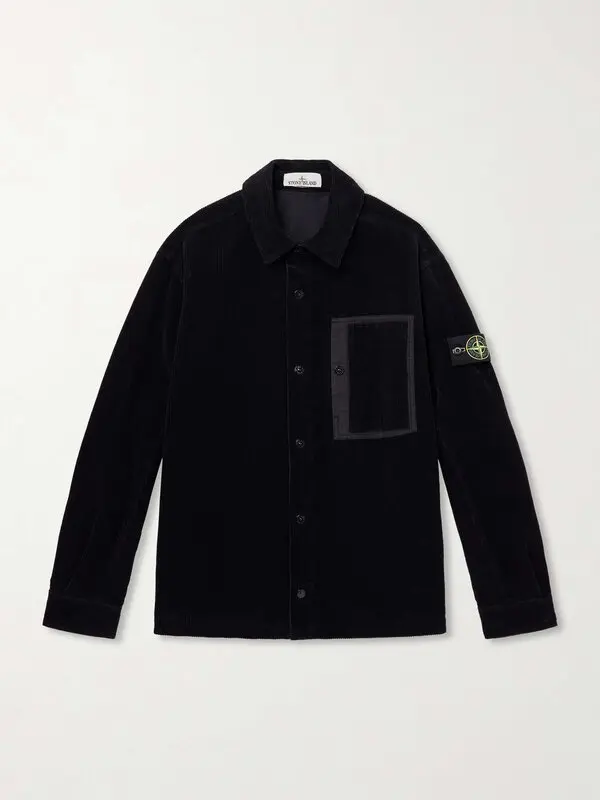 Stone Island Logo-appliquéd Garment-dyed Cotton-corduroy Shirt - Black
