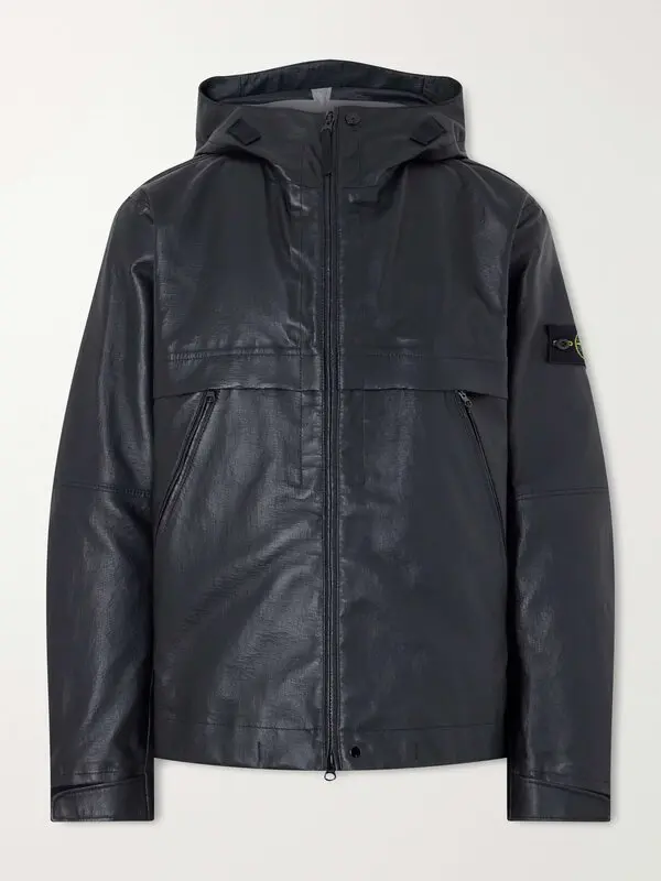 Stone Island Logo-appliquéd Leather Hooded Jacket