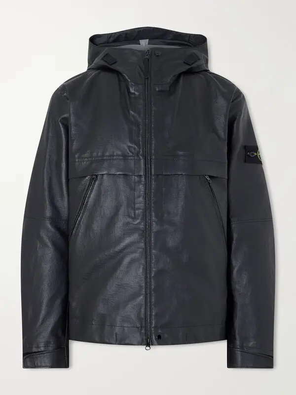Stone Island Logo-appliquéd Leather Hooded Jacket