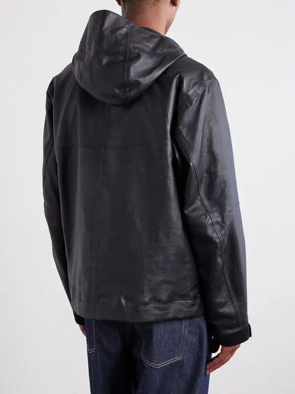 Stone Island Logo-appliquéd Leather Hooded Jacket