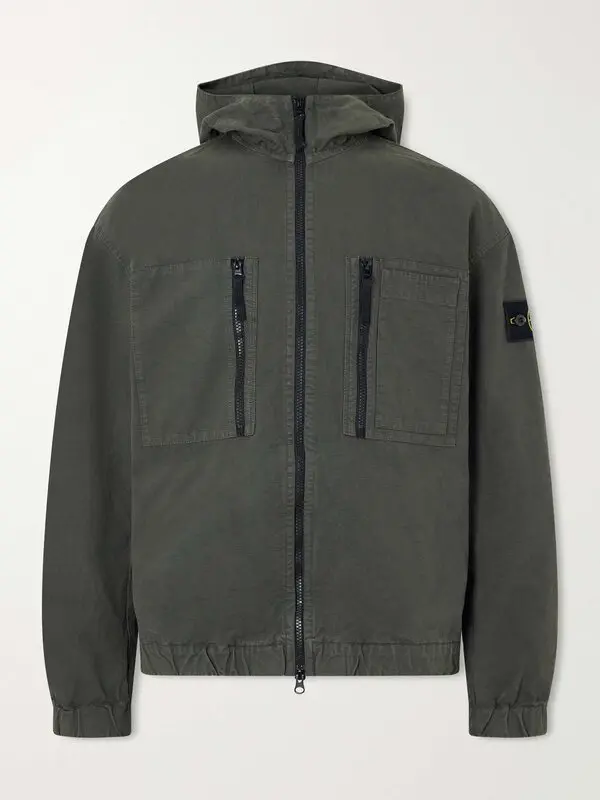 Stone Island Logo-appliquéd Garment-dyed Cotton Ripstop Hooded Jacket