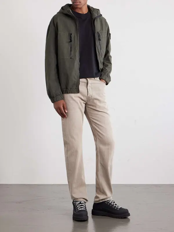 Stone Island Logo-appliquéd Garment-dyed Cotton Ripstop Hooded Jacket