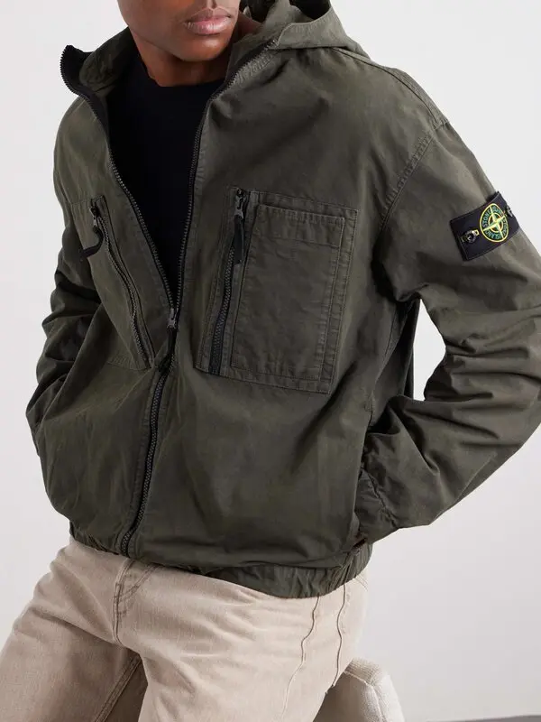 Stone Island Logo-appliquéd Garment-dyed Cotton Ripstop Hooded Jacket