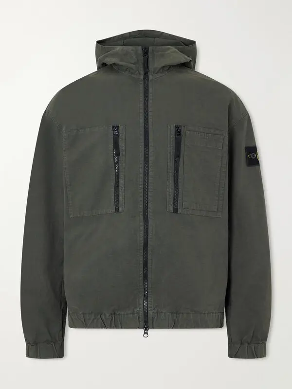 Stone Island Logo-appliquéd Garment-dyed Cotton Ripstop Hooded Jacket