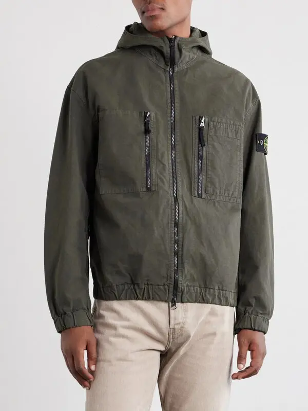 Stone Island Logo-appliquéd Garment-dyed Cotton Ripstop Hooded Jacket