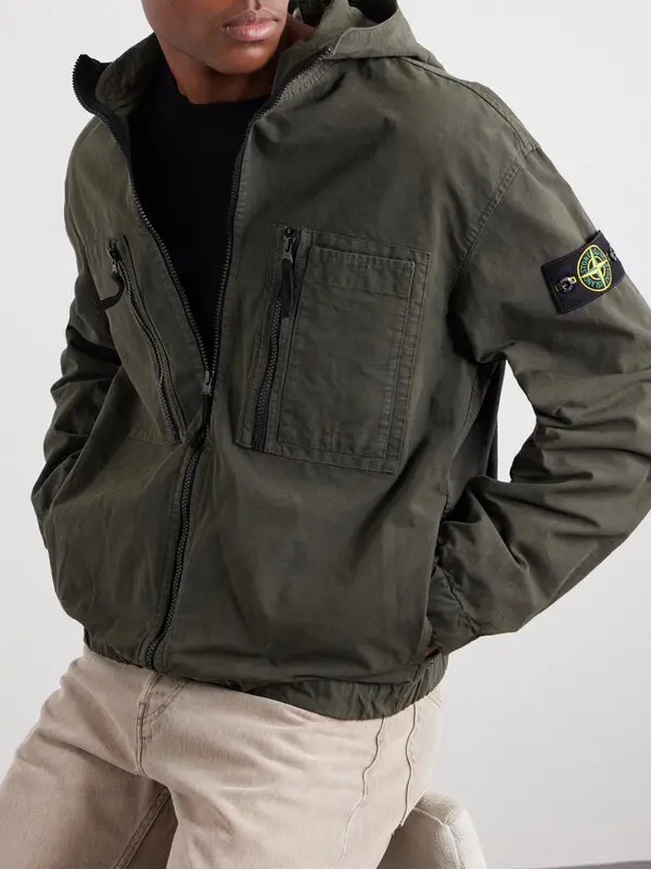 Stone Island Logo-appliquéd Garment-dyed Cotton Ripstop Hooded Jacket