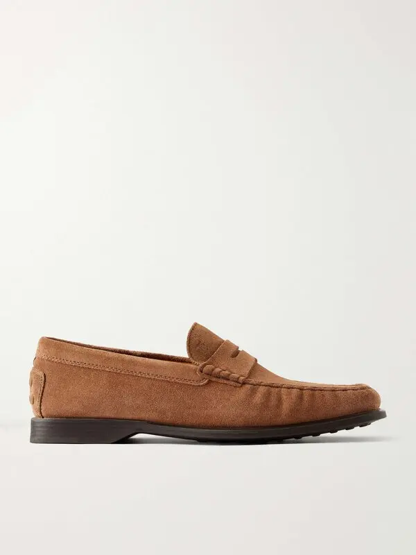TOD'S Gathered Suede Penny Loafers