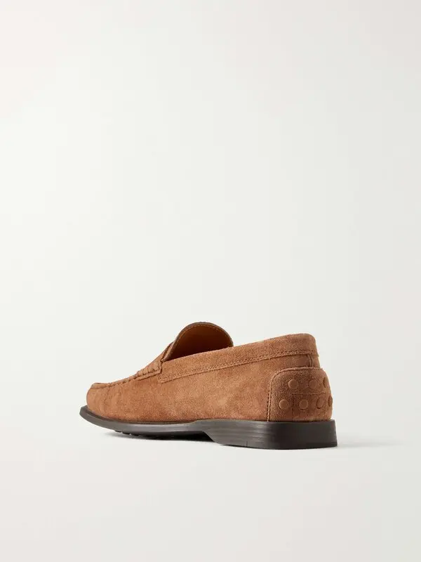 TOD'S Gathered Suede Penny Loafers