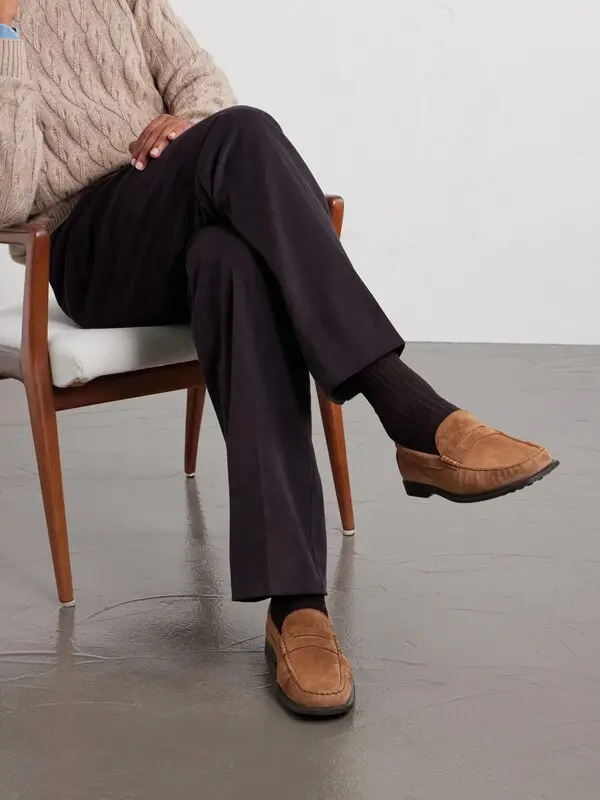 TOD'S Gathered Suede Square Toe Loafers