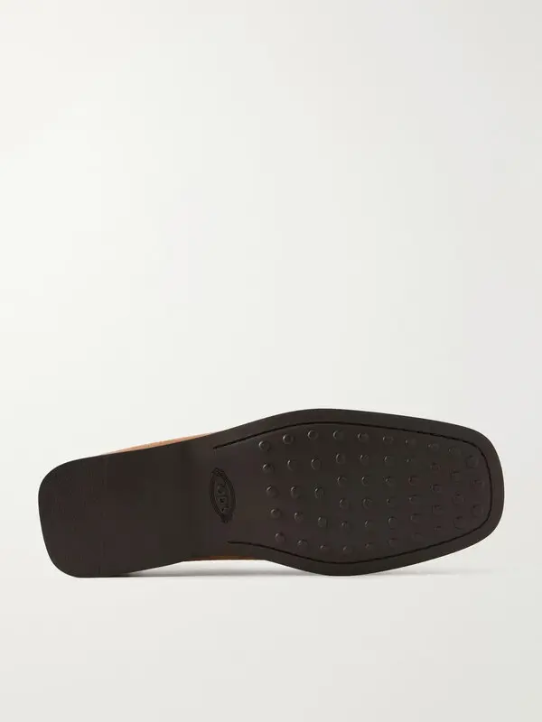 TOD'S Gathered Suede Square Toe Loafers