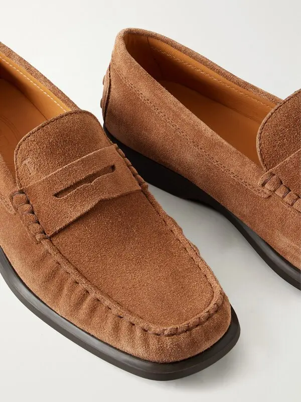 TOD'S Gathered Suede Square Toe Loafers