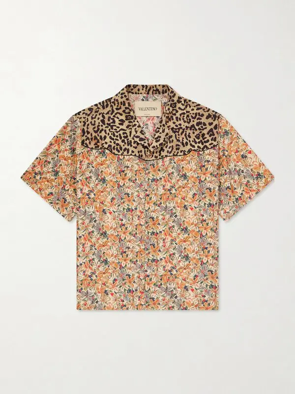 Valentino Garavani Camp-collar Printed Silk-satin Shirt