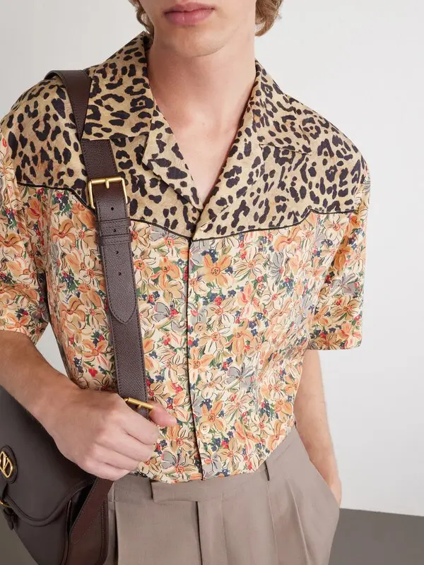 Valentino Garavani Camp-collar Printed Silk-satin Shirt