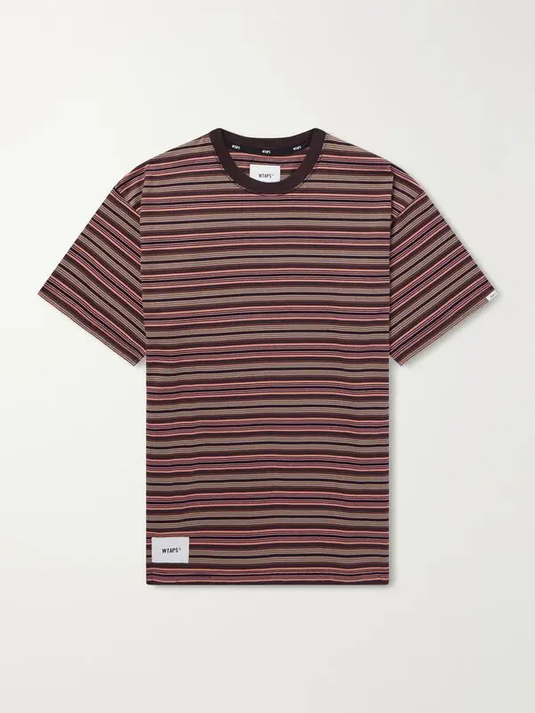 WTAPS Logo-appliquéd Striped Cotton-jersey T-shirt - Brown