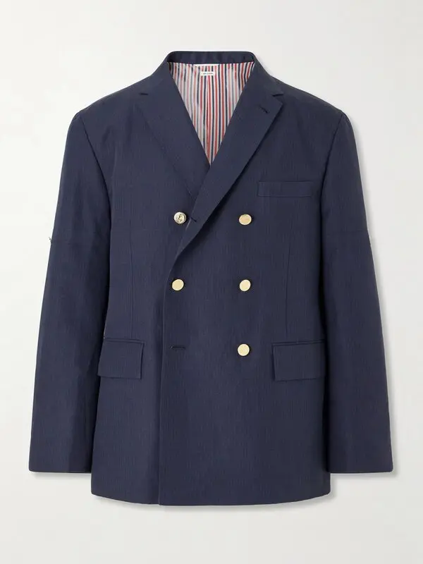 Thom Browne Double-breasted Striped Cotton And Linen-blend Blazer