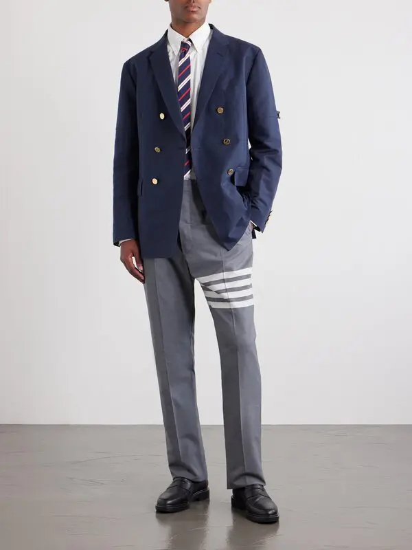 Thom Browne Double-breasted Striped Cotton And Linen-blend Blazer
