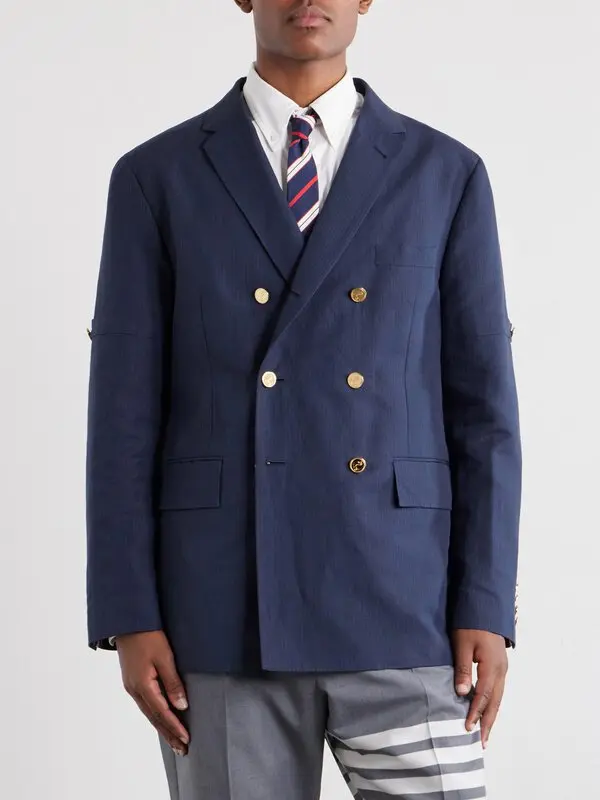 Thom Browne Double-breasted Striped Cotton And Linen-blend Blazer