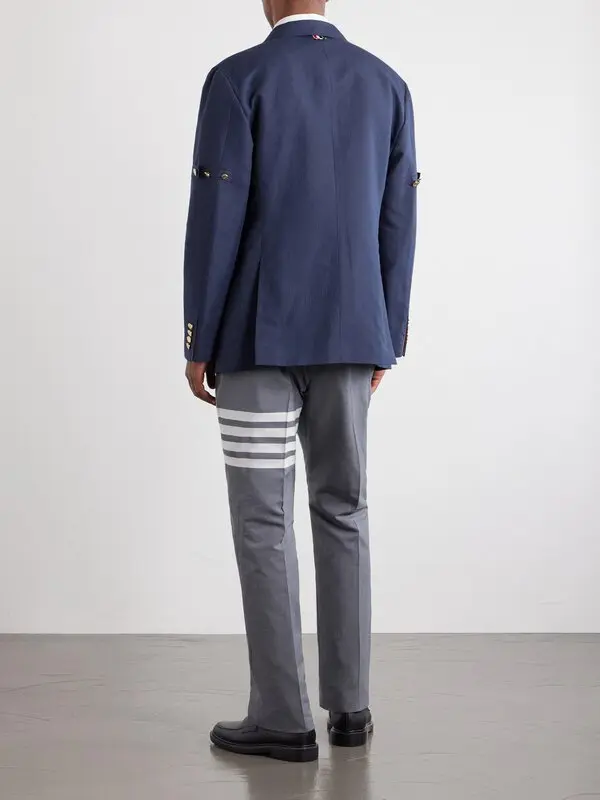 Thom Browne Double-breasted Striped Cotton And Linen-blend Blazer