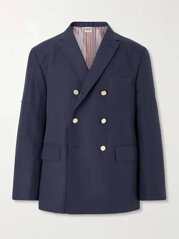 Thom Browne Double-breasted Striped Cotton And Linen-blend Blazer