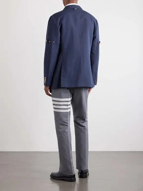 Thom Browne Double-breasted Striped Cotton And Linen-blend Blazer