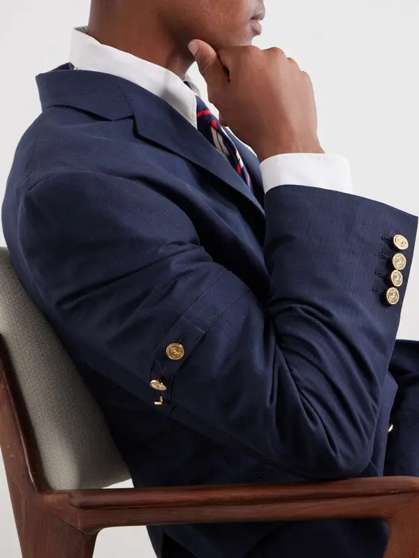 Thom Browne Double-breasted Striped Cotton And Linen-blend Blazer