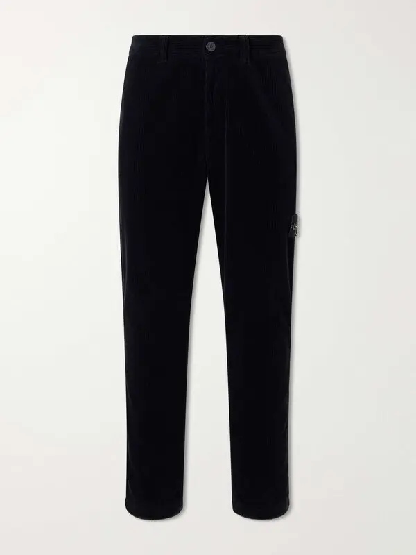 Stone Island Straight-leg Logo-appliquéd Garment-dyed Cotton-corduroy Trousers - Black