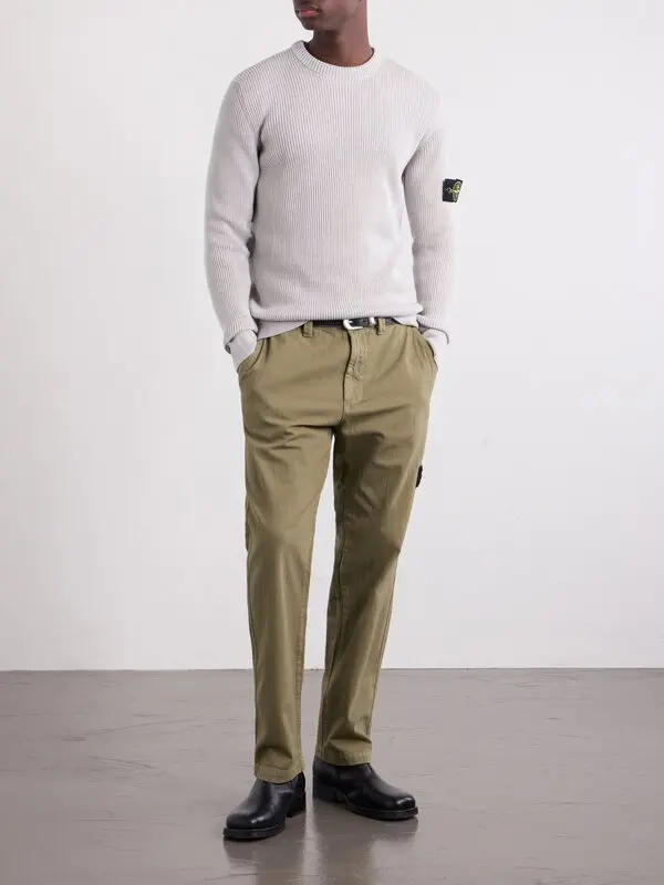 Stone Island Logo-appliqué Herringbone Cotton Trousers
