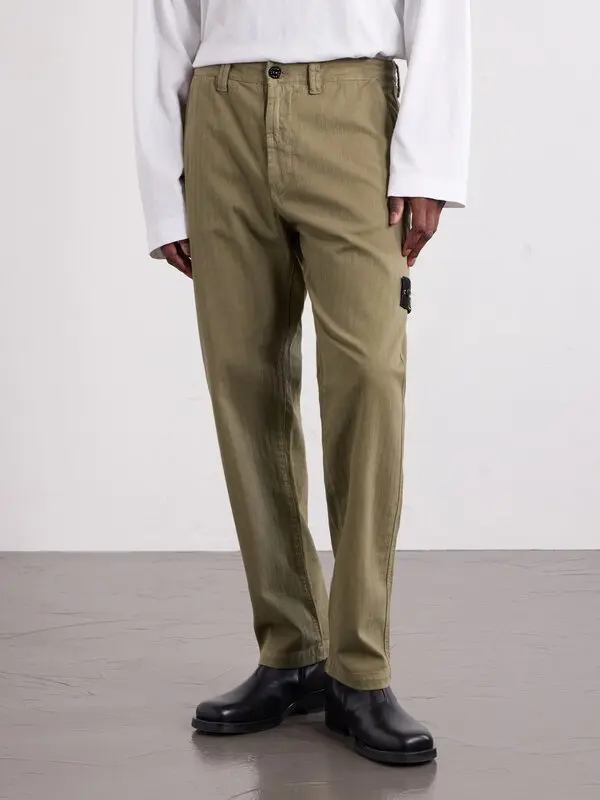 Stone Island Logo-appliqué Herringbone Cotton Trousers