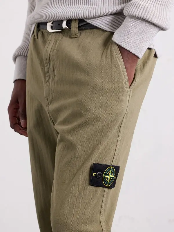 Stone Island Logo-appliqué Herringbone Cotton Trousers