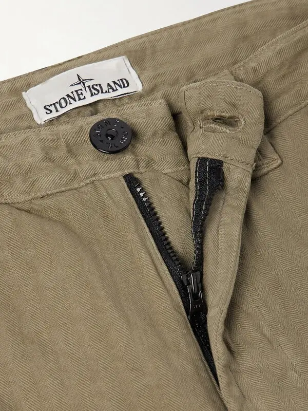 Stone Island Logo-appliqué Herringbone Cotton Trousers
