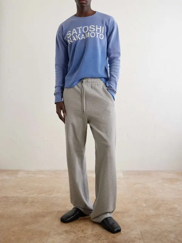 SATOSHI NAKAMOTO Logo-printed Studded Cotton-fleece T-shirt