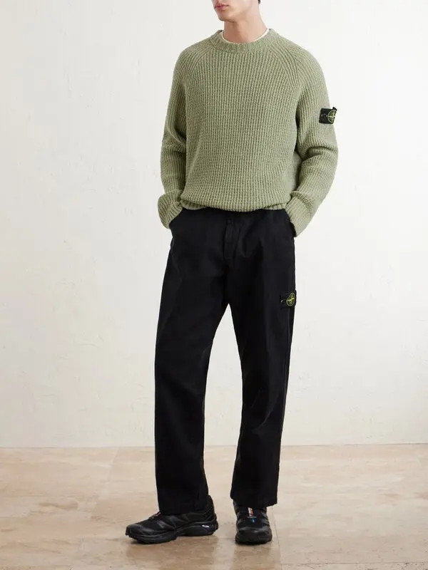 Stone Island Logo-appliquéd Ribbed Cotton Sweater