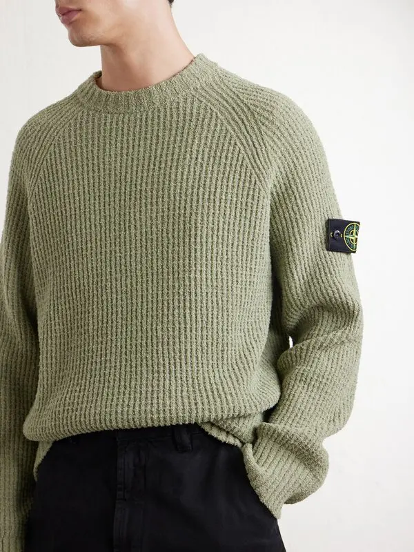 Stone Island Logo-appliquéd Ribbed Cotton Sweater