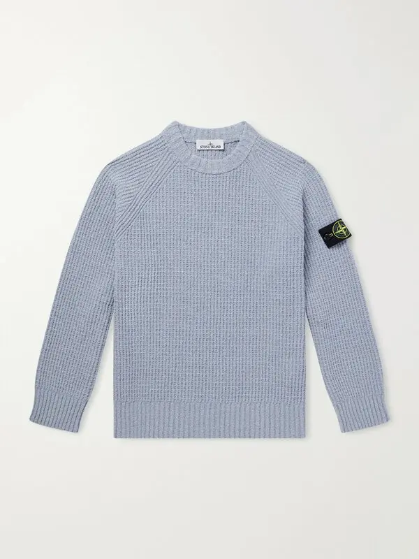 Stone Island Logo-appliquéd Ribbed Cotton-blend Sweater - Blue
