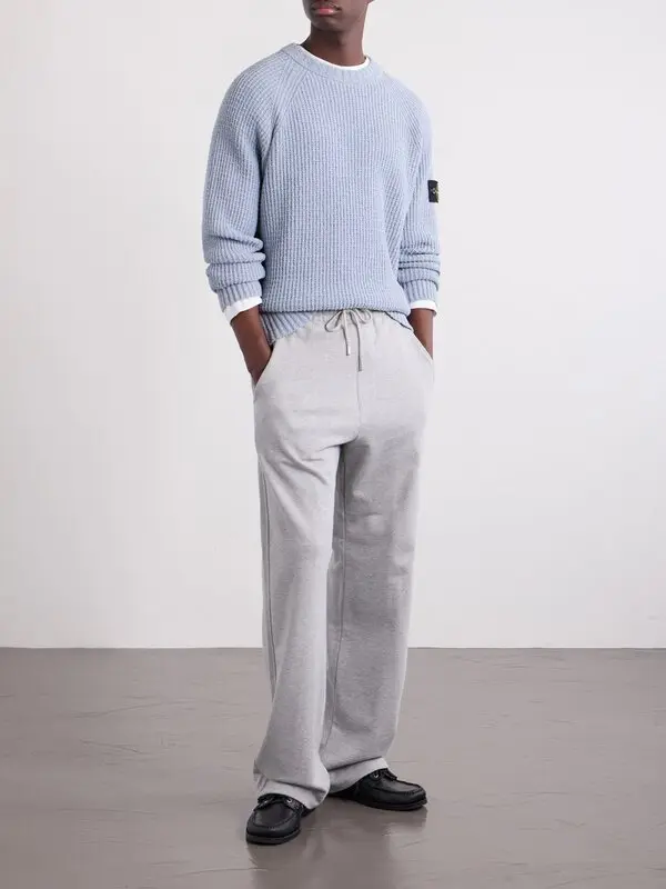 Stone Island Logo-appliquéd Ribbed Cotton-blend Sweater - Blue