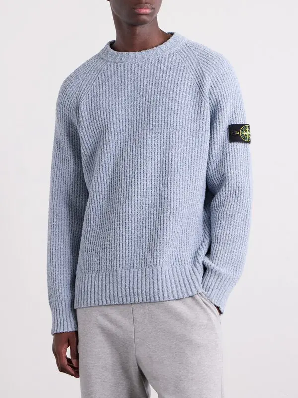 Stone Island Logo-appliquéd Ribbed Cotton-blend Sweater - Blue