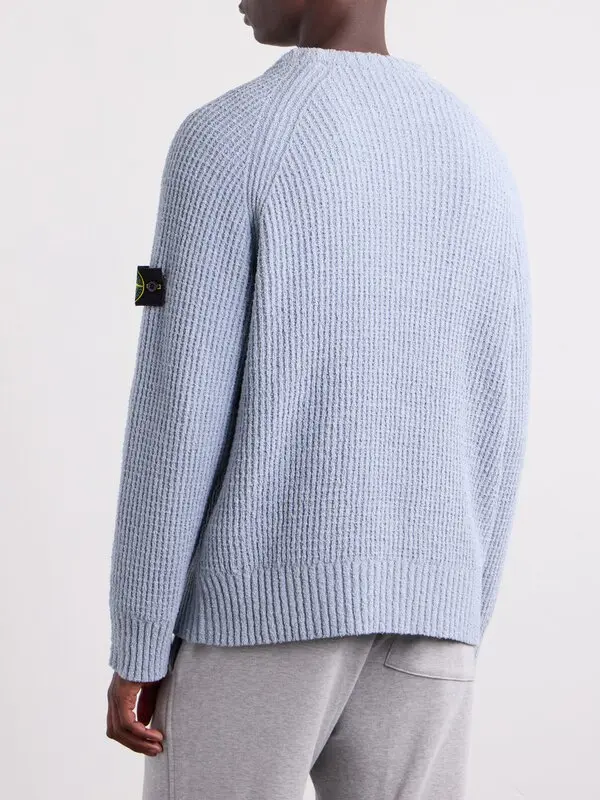 Stone Island Logo-appliquéd Ribbed Cotton-blend Sweater - Blue