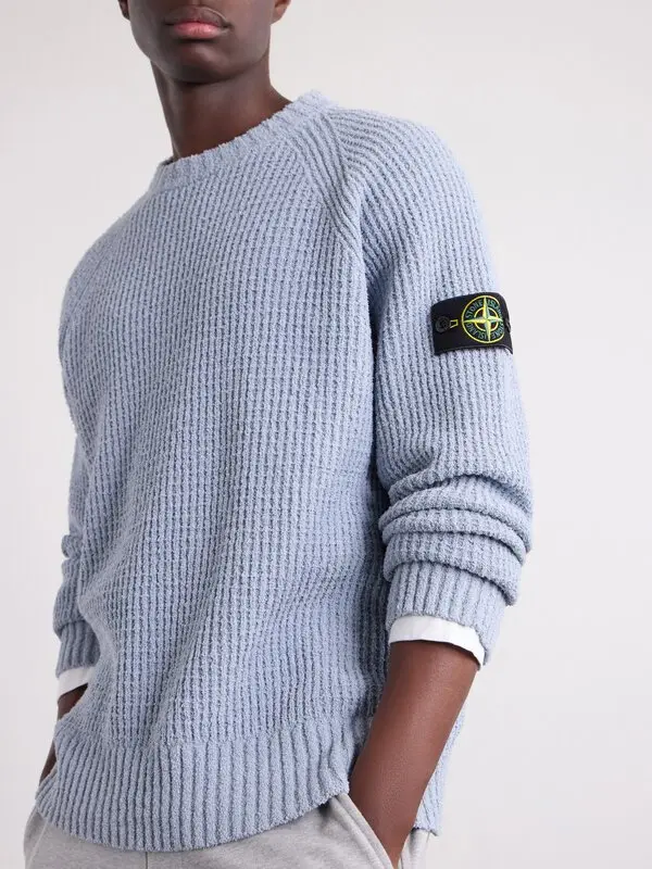 Stone Island Logo-appliquéd Ribbed Cotton-blend Sweater - Blue