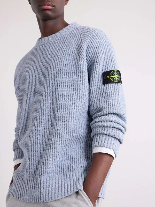 Stone Island Logo-appliquéd Ribbed Cotton-blend Sweater