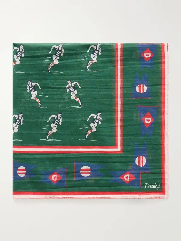 DRAKE'S Printed Cotton And Silk-blend Scarf - Green