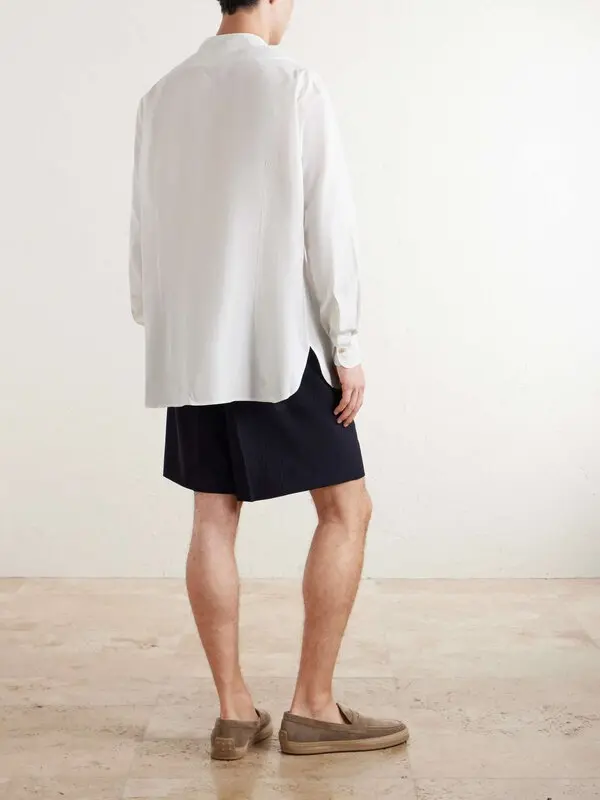 Eleventy Nehru Lyocell, Linen And Cotton-blend Shirt