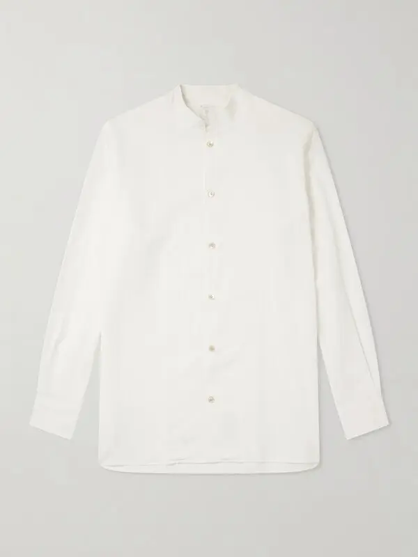 Eleventy Nehru Lyocell, Linen And Cotton-blend Shirt - White