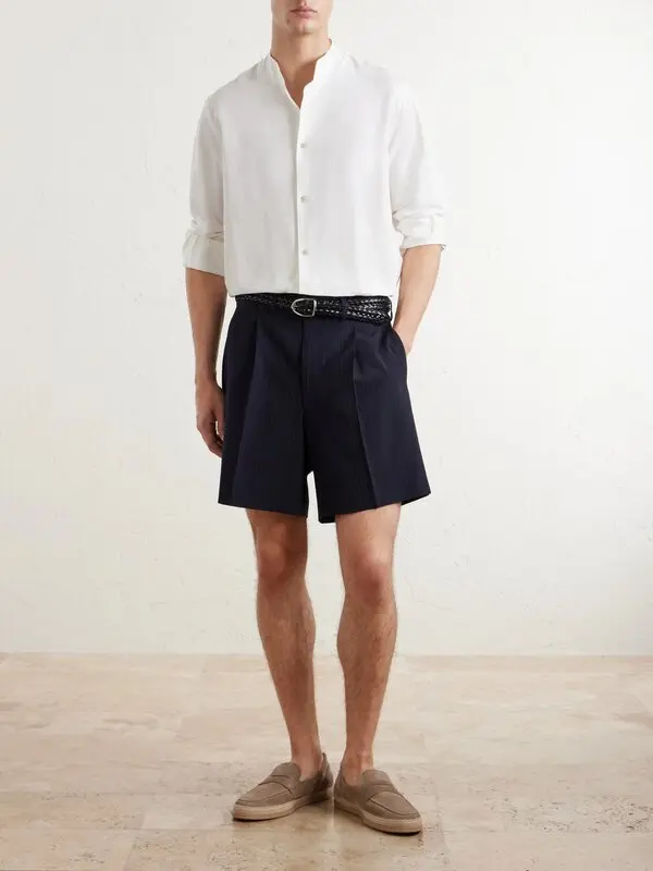 Eleventy Nehru Lyocell, Linen And Cotton-blend Shirt